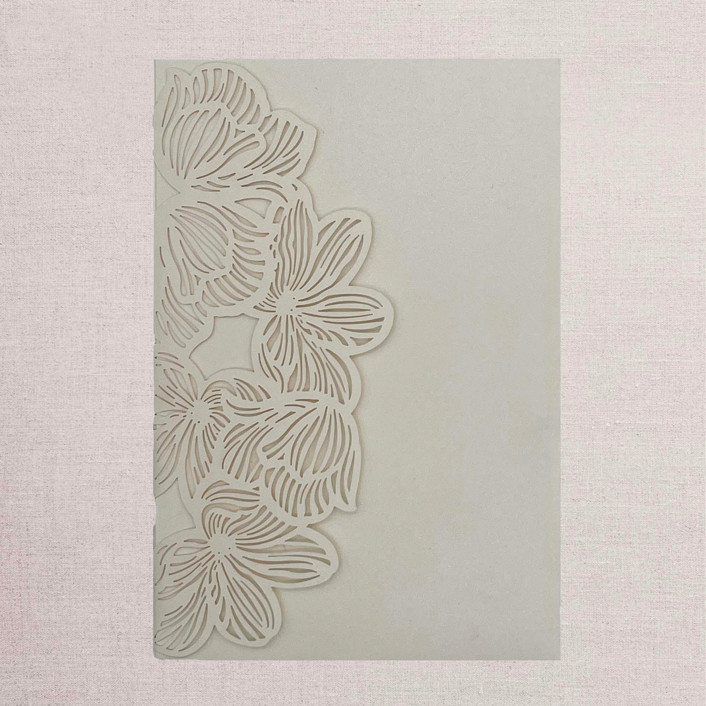 Qty of 50 Custom Ivory Shimmer Exquisite Flower Tri-fold Laser Cut with ...