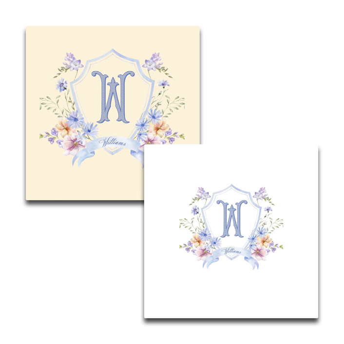 Custom Periwinkle Wildflowers Monogram Wedding Crest- Pack of 100 ...