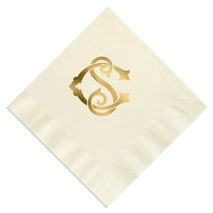 CS or SC Monogram Featuring Chic Font Gold Foil on Ecru Napkin Wedding ...