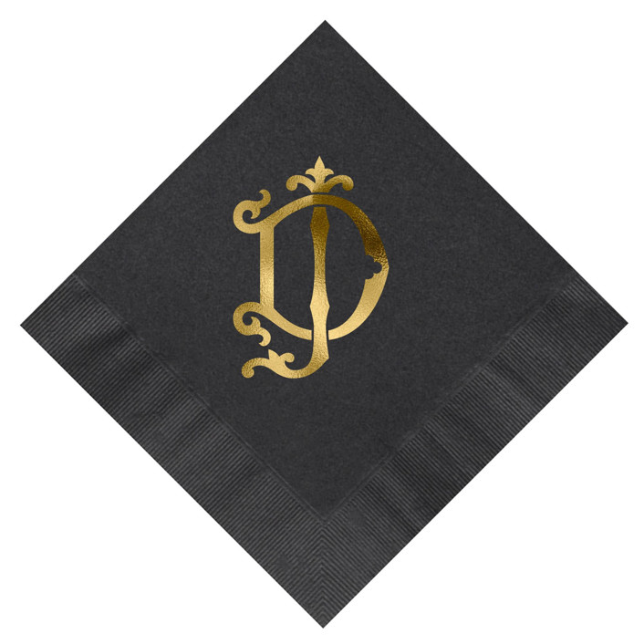 DJ or JD Monogram Featuring Chic Font Gold Foil on Black Napkin Wedding ...