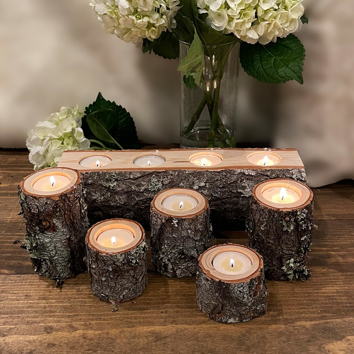 Rustic Wood Modern Log Tea Light Candles, Set of 6 Candles by Oregon ...