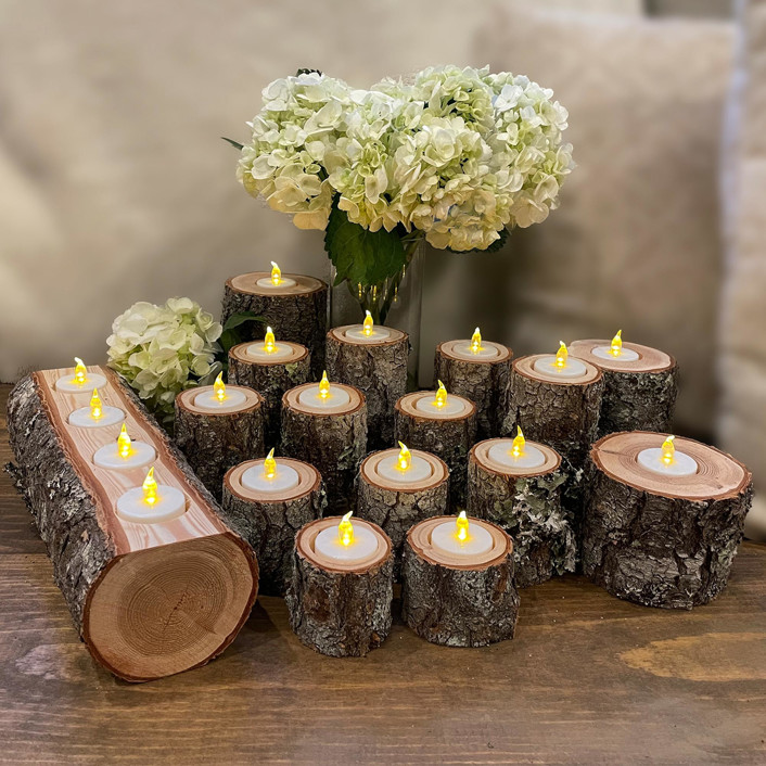 Rustic Modern Wood Log LED Tea Light Candles, Set of 16 Candles by ...
