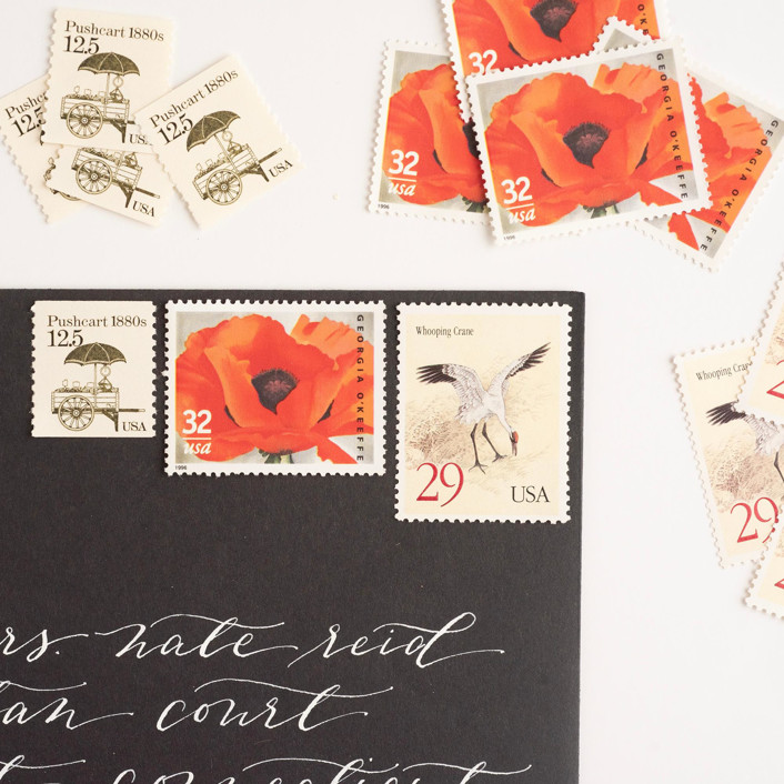 Orange Poppies and Cranes Postage Set // Set of 5 // 73.5 Cents in ...