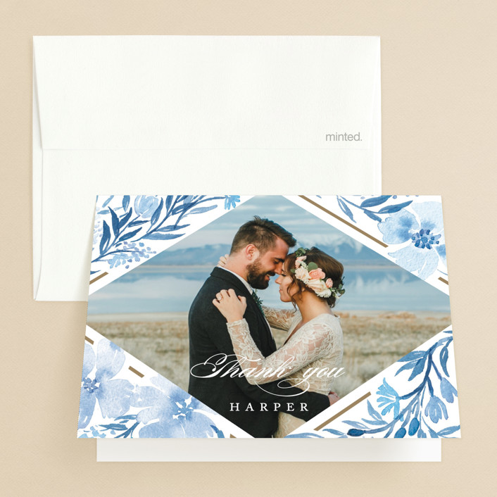 Poetic Blue Bridal Shower Thank You Cards by Qing Ji | Minted