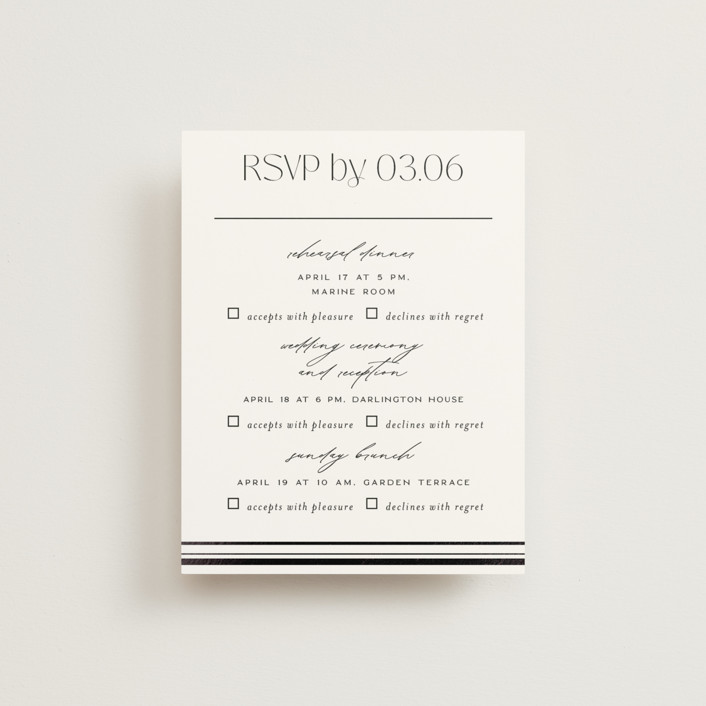 Black Tie Foil-Pressed Multi-Event RSVP Cards by Erica Krystek | Minted