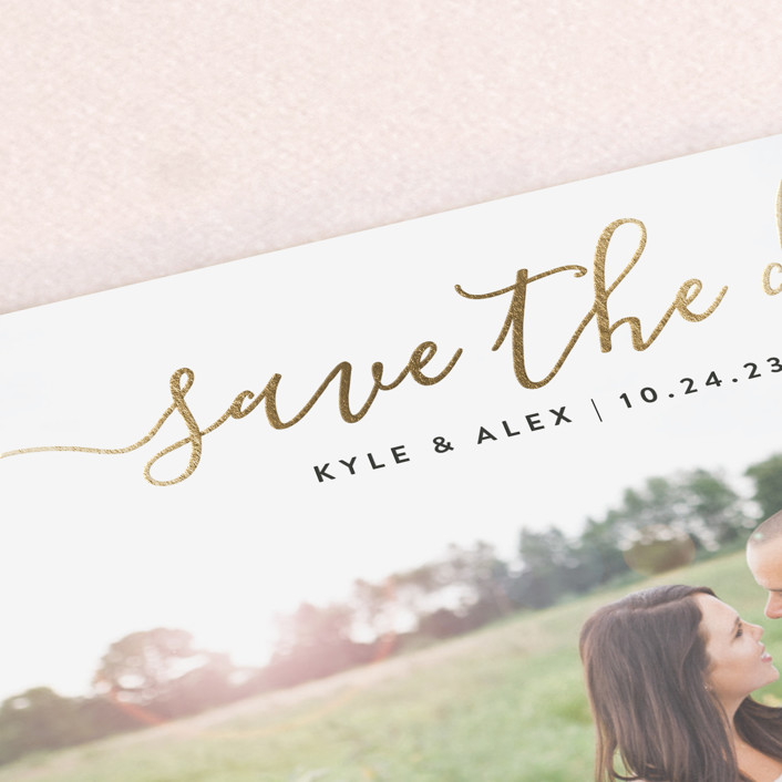 Sweet Script Foil-Pressed Save The Date Cards by Jessica Ogden | Minted