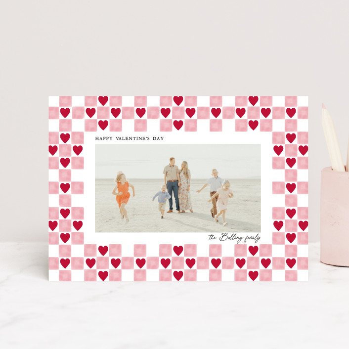 checker heart frame Valentine's Day Postcards by Baumbirdy | Minted