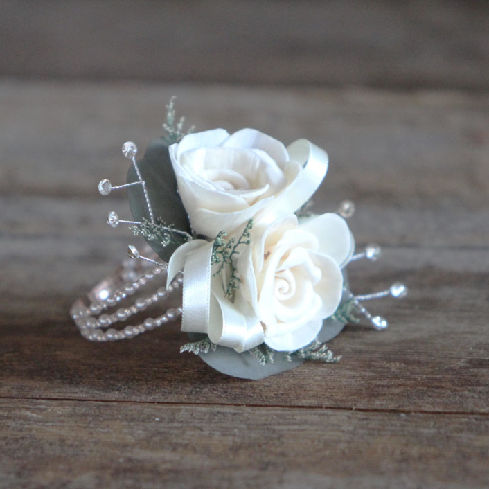 Maria Rose Rhinestone And Pearl Cuff Corsage With Added Rhinestones