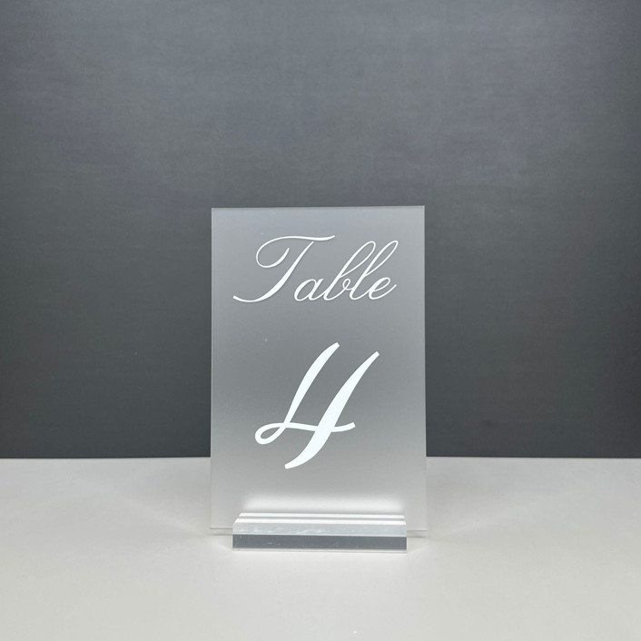 Frosted Acrylic Table Number, White Lettering And Clear Acrylic Base ...