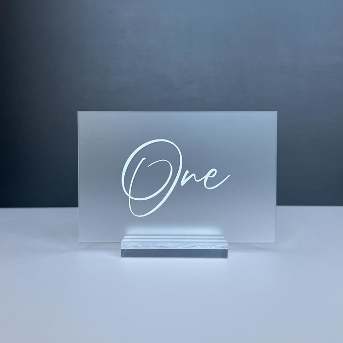Frosted Acrylic Table Number, White Lettering And Clear Acrylic Base ...