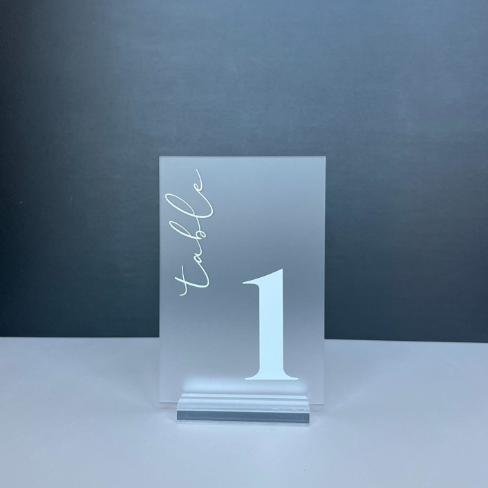 Frosted Acrylic Table Number, White Lettering And Clear Acrylic Base ...