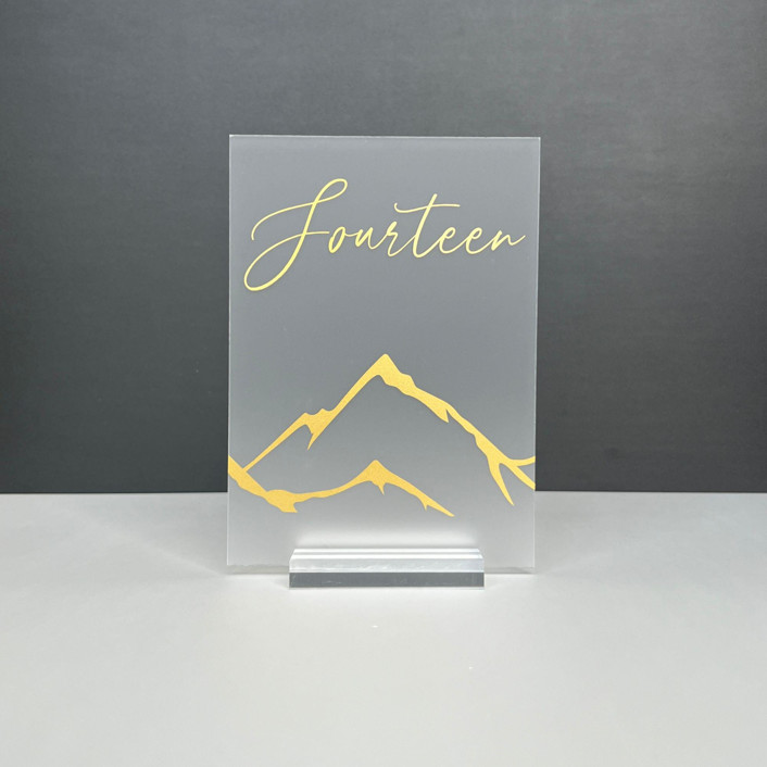 Frosted Acrylic Mountain Table Number, With Gold Lettering and Acrylic ...