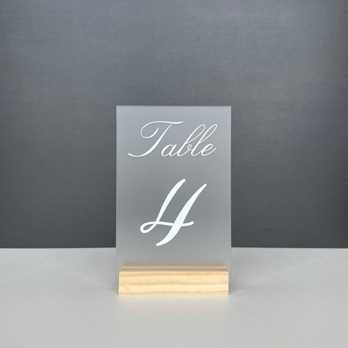 Frosted Acrylic Table Number, White Lettering And Natural Wood Base ...