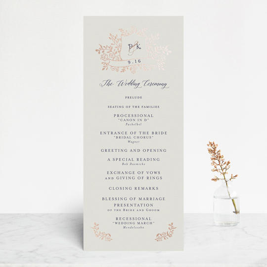 Crested Monogram Foil-Pressed Wedding Programs by Chris Griffith | Minted