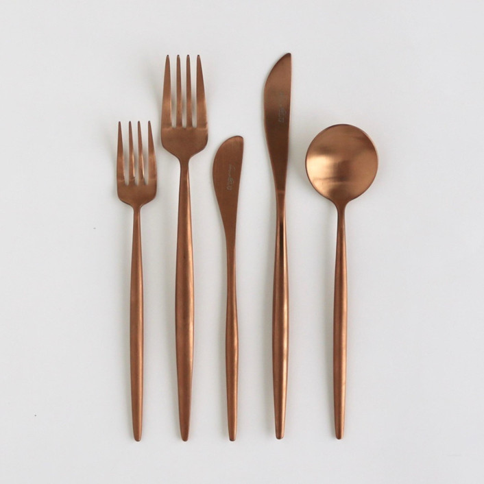 LUNA FLATWARE // 5 PIECE SET IN BRUSHED ROSE GOLD Wedding Serving and ...